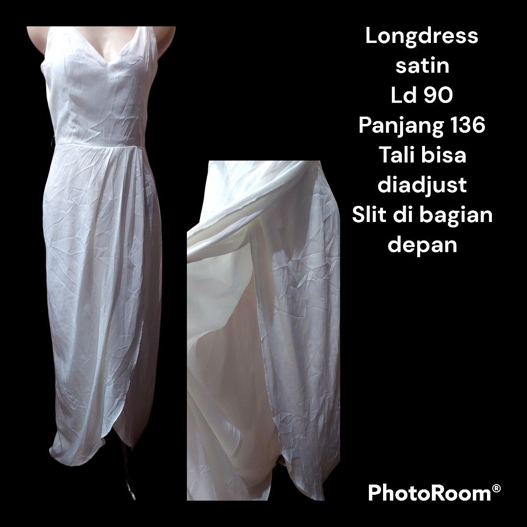 Longdress satin warna putih, Fesyen Wanita, Pakaian Wanita, Gaun & Rok ...
