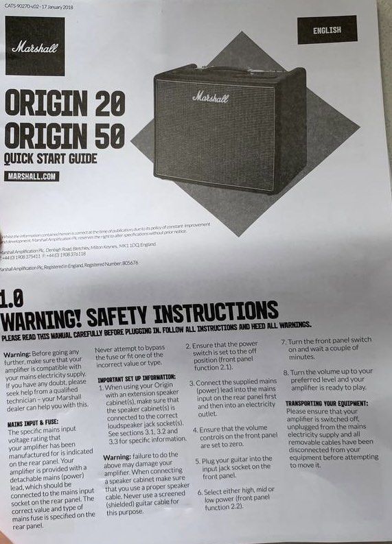 Marshall Origin 20C Tube Amplifier, Hobbies & Toys, Music & Media ...