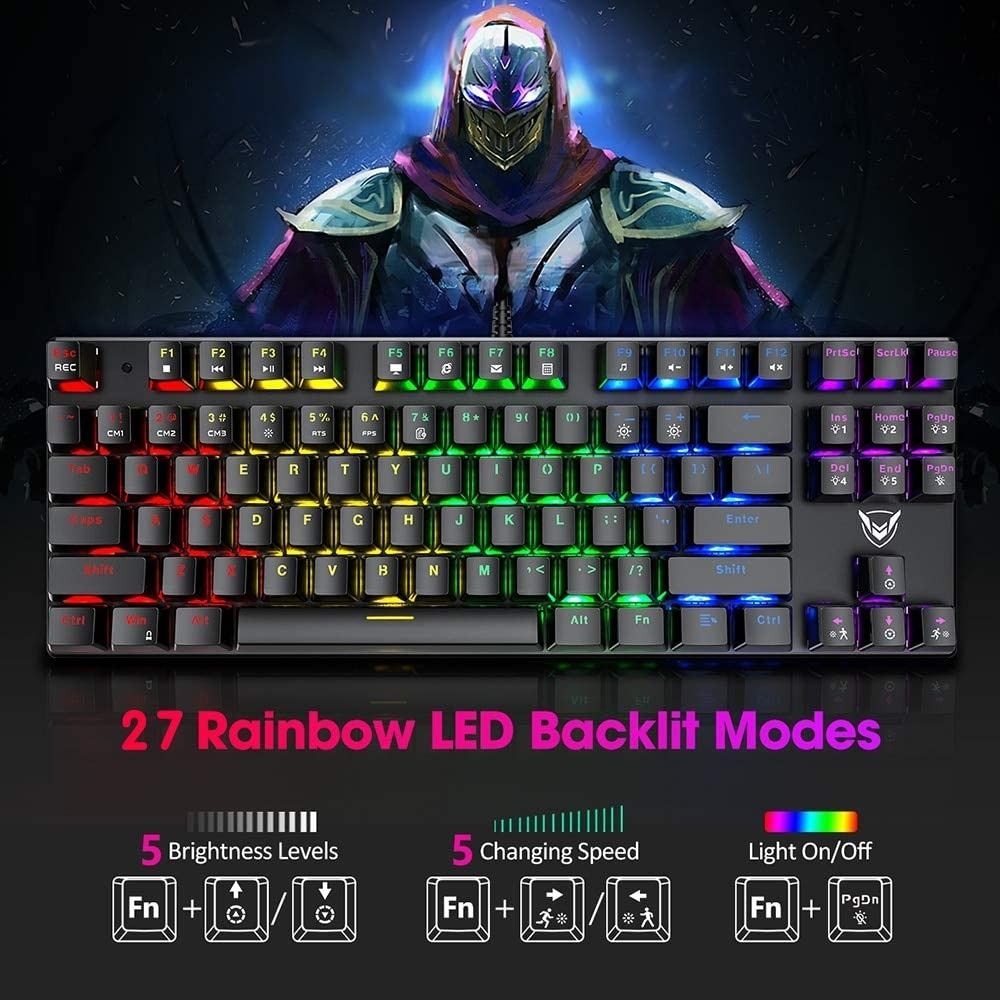 (no box) PICTEK PC244 Wired Gaming Keyboard Mechanical keyboard RGB LED ...