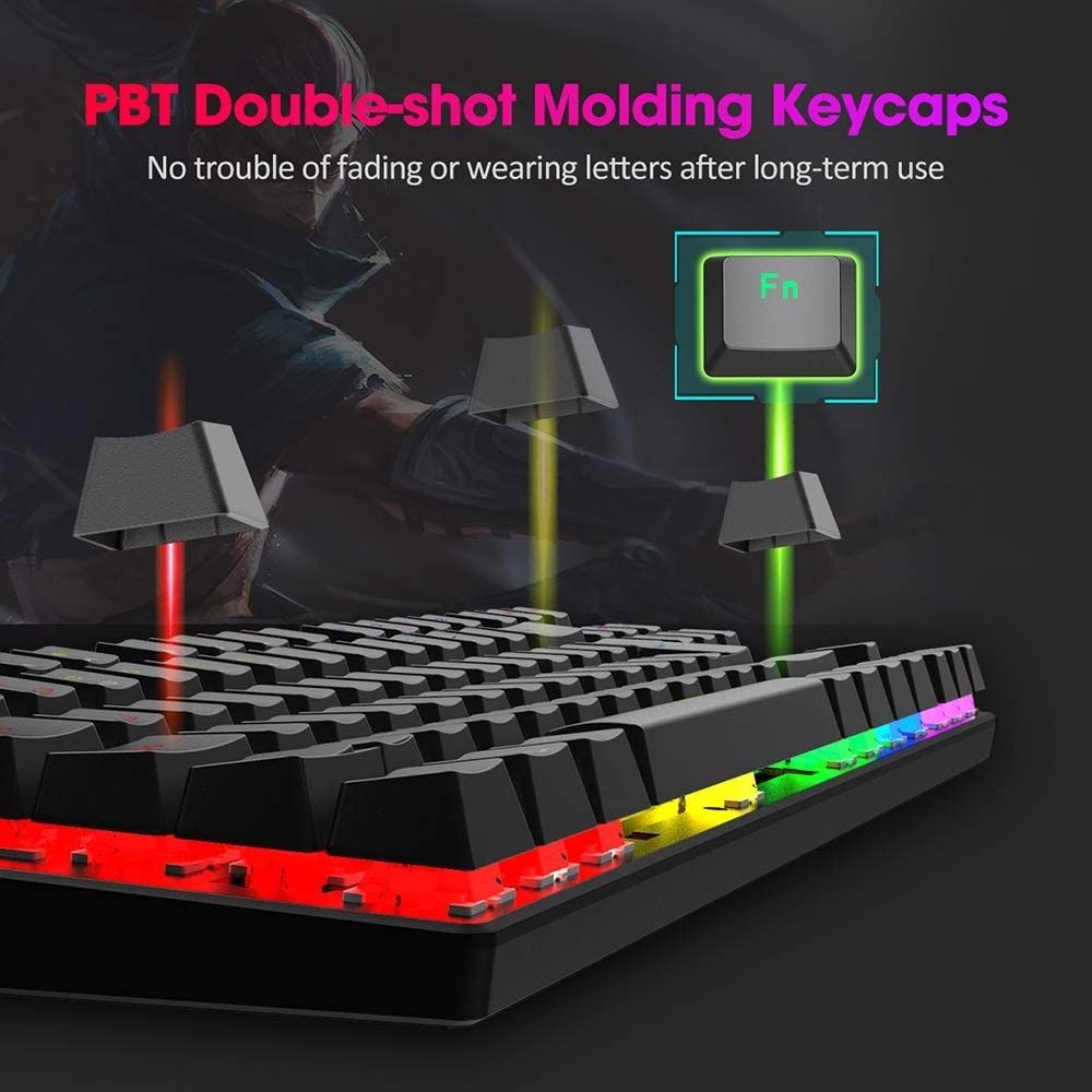 (no box) PICTEK PC244 Wired Gaming Keyboard Mechanical keyboard RGB LED ...