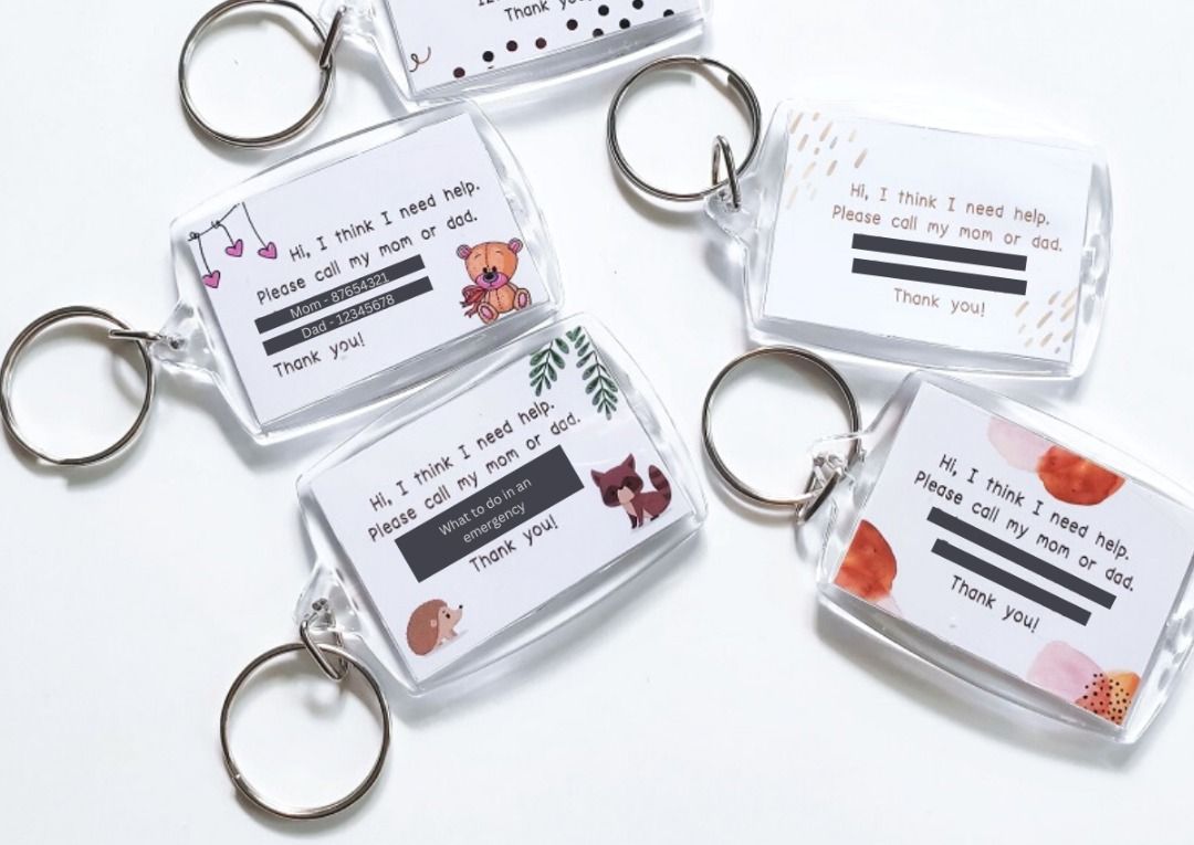 Personalised Keychain Customised with Name Photo Emergency Contact ...