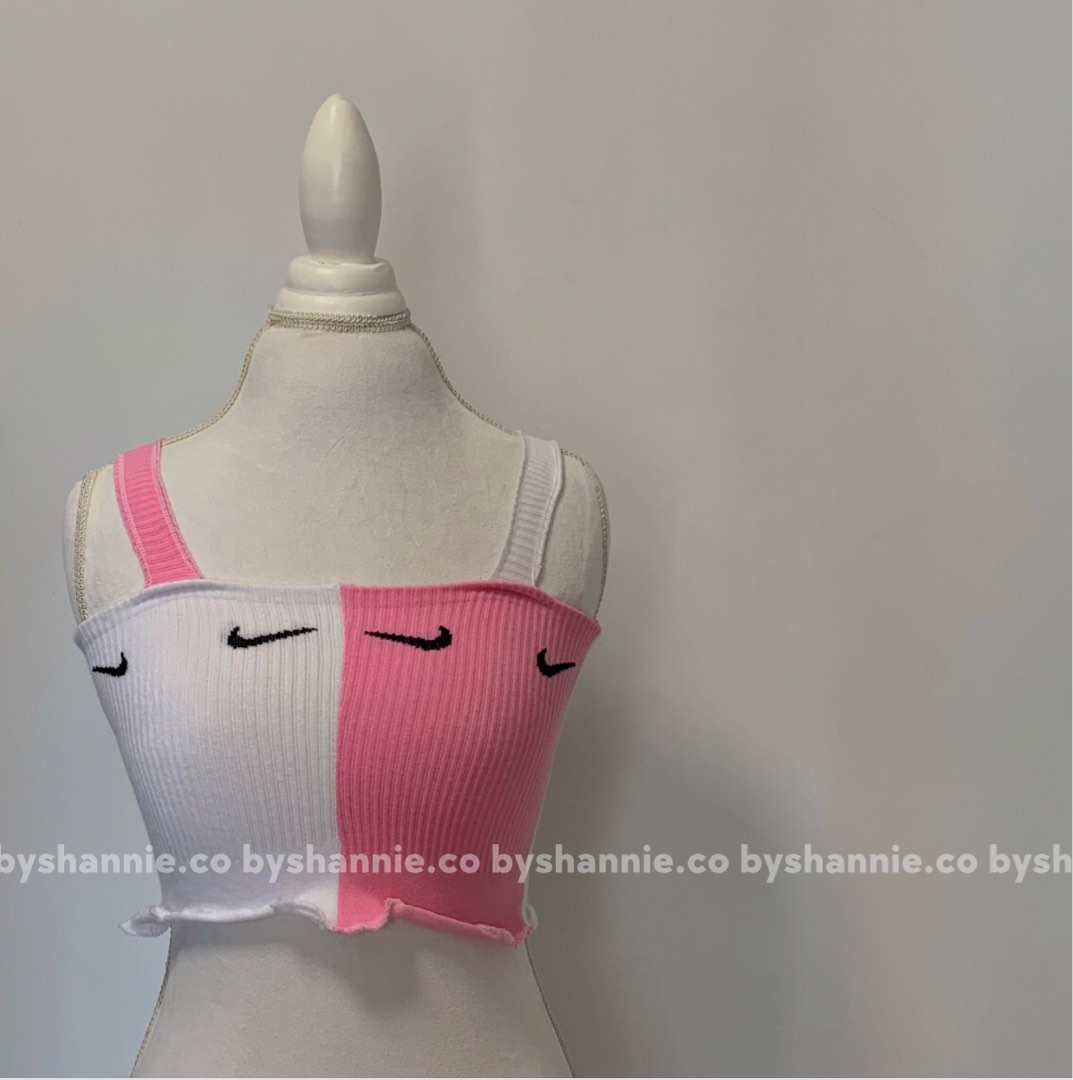 pink reworked crop top, Women's Fashion, Tops, Sleeveless on Carousell