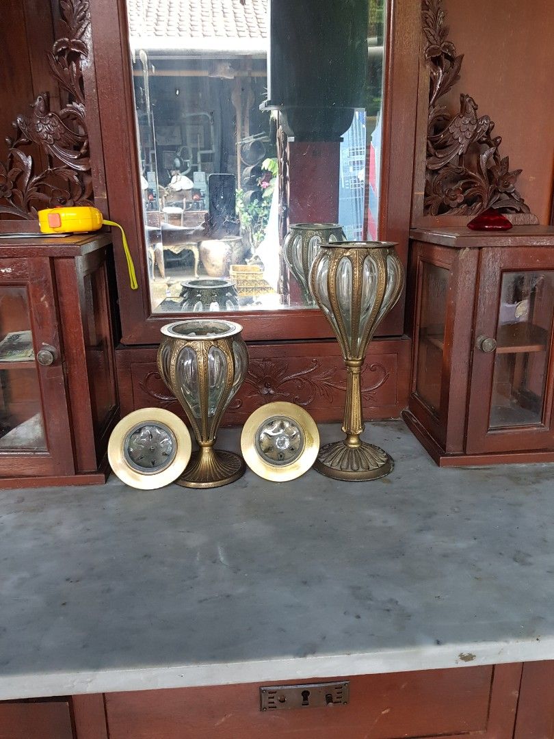 sepasang toples standing antik eropa material kristal dan meral cantik ...