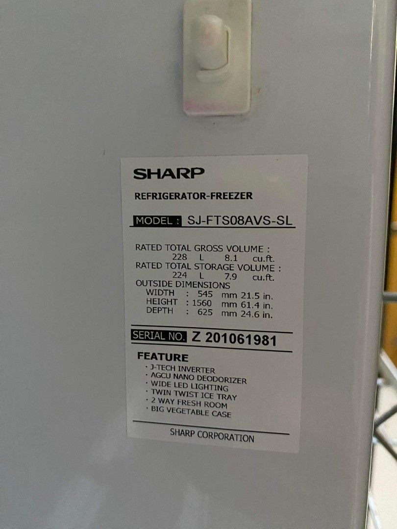 Sharp SJ-FTS08AVS-SL efrigerator Refrigerator, TV & Home Appliances ...