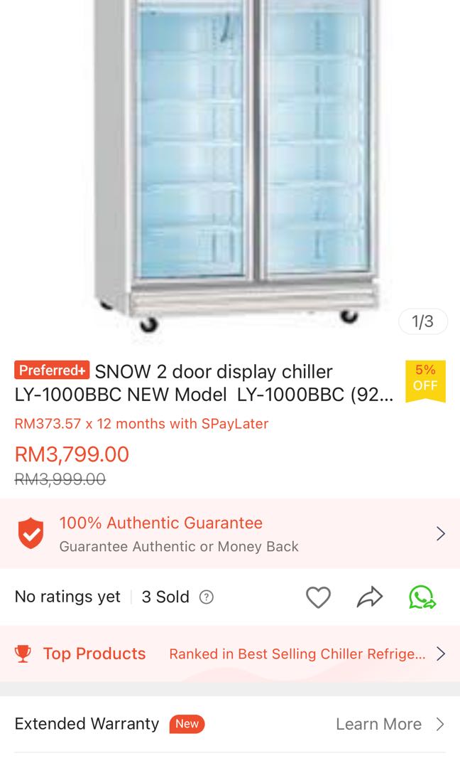 Snow brand 2 door display chiller, TV & Home Appliances, Kitchen ...