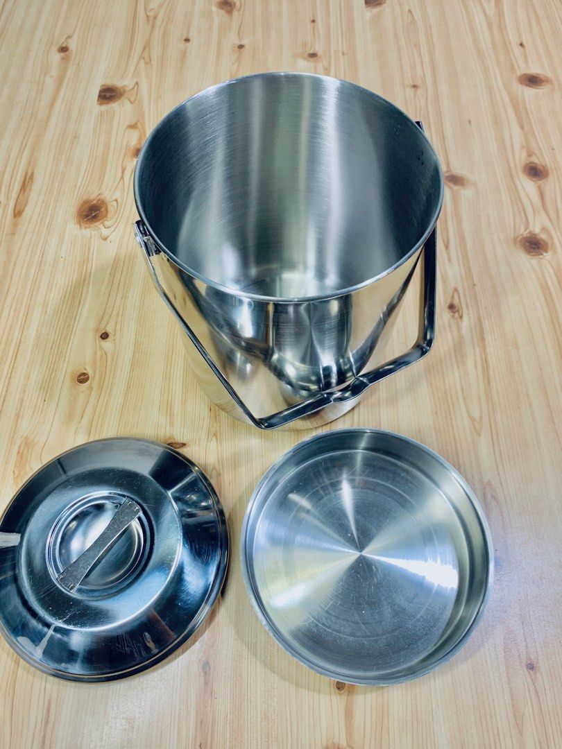 Stainless steel bucket with dual layered compartment with lid ...