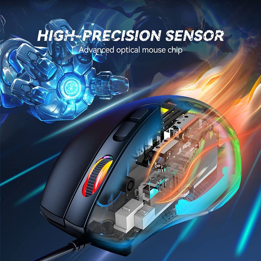 TECKNET Wired Gaming Mouse, RGB Mouse with Breathing LED,Programmable Computer Mice, Ergonomic ...