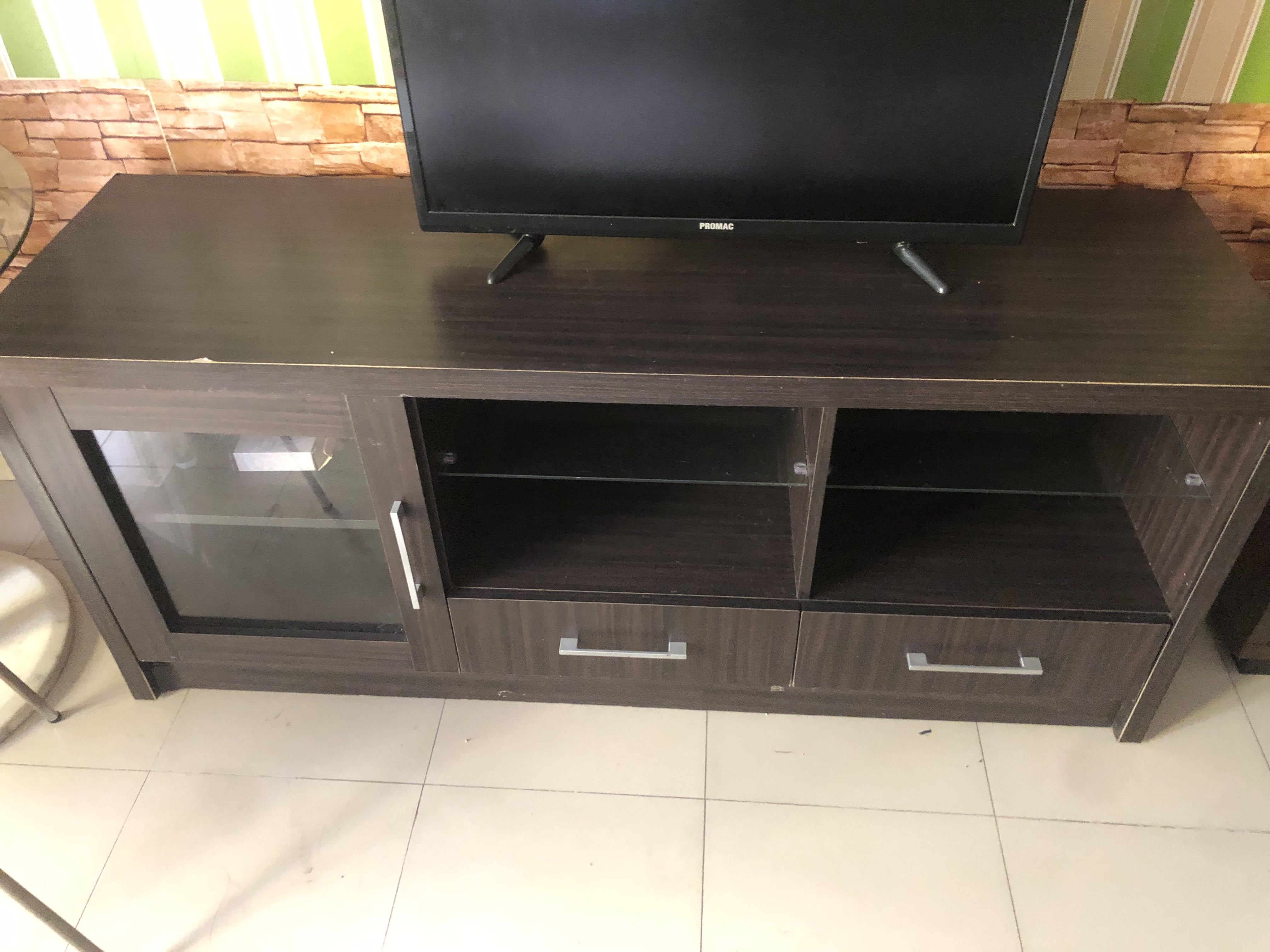 TV rack with glass cabinet, Furniture & Home Living, Furniture, TV ...