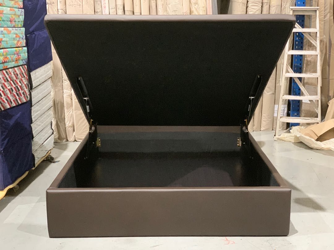 Walnut PVC Queen Hydraulic Storage Bedframe, Furniture & Home Living ...