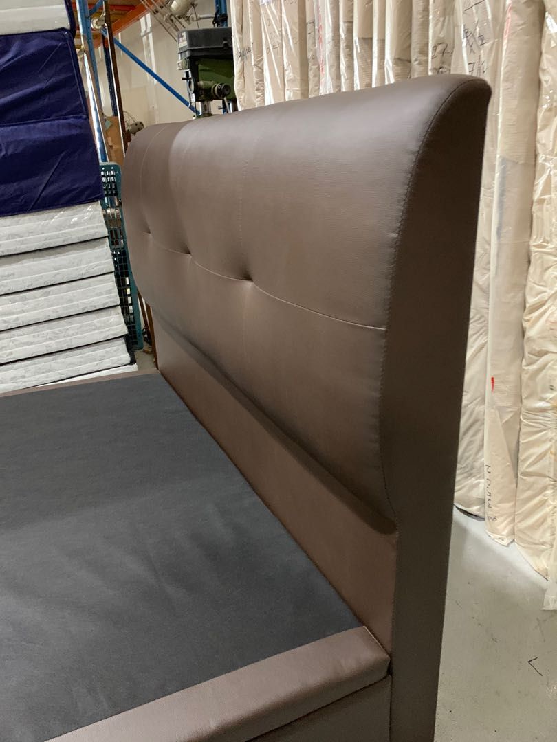 Walnut PVC Queen Hydraulic Storage Bedframe, Furniture & Home Living ...