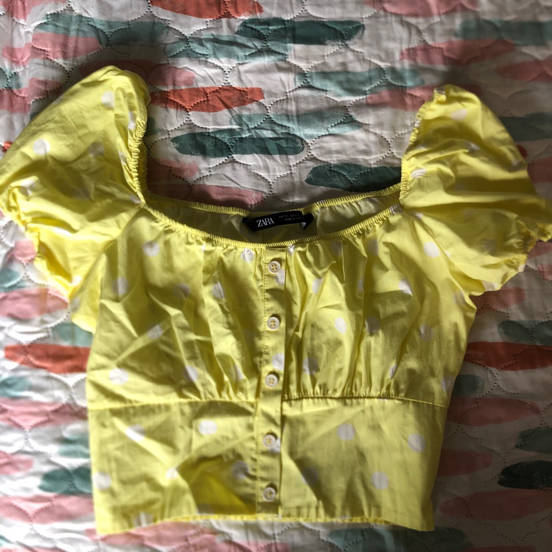 Zara polkadot yellow top, Women's Fashion, Tops, Blouses on Carousell