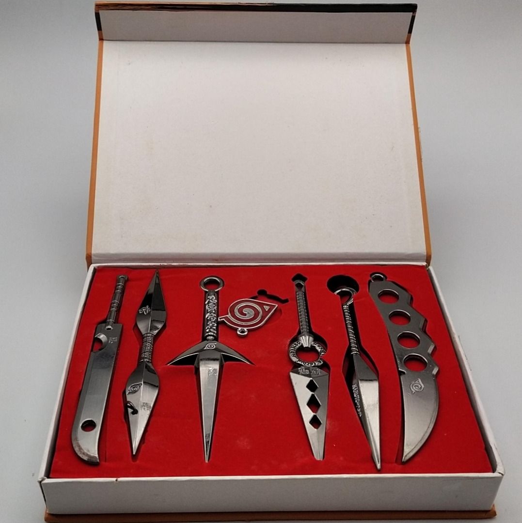 7 PC SET Gideon Naruto Anime Ninja Metal Weapon Kunai Props Konoha Leaf ...
