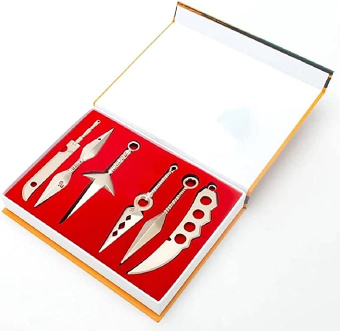 7 PC SET Gideon Naruto Anime Ninja Metal Weapon Kunai Props Konoha Leaf ...