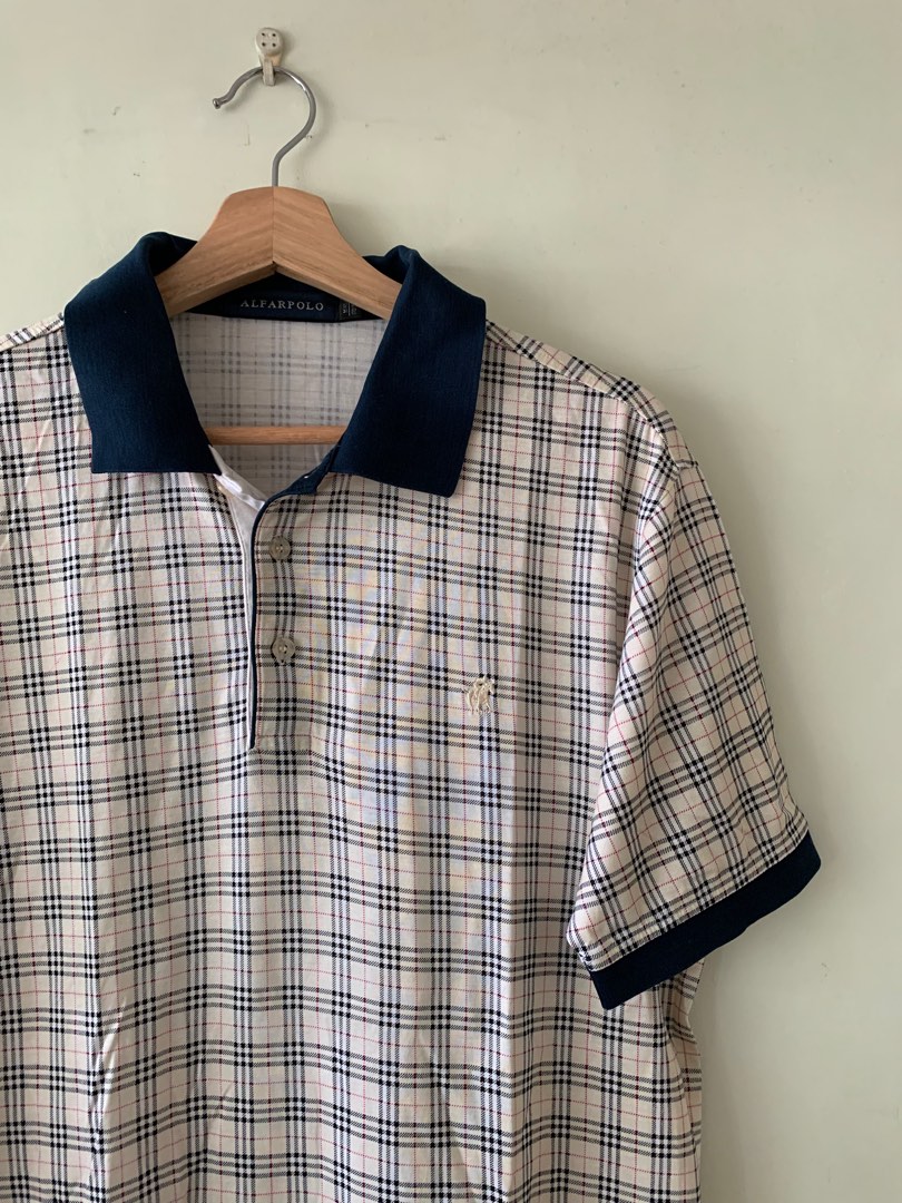 ALFAR POLO Men Checkered Pattern Beige Black Polo Shirt, Men's Fashion ...