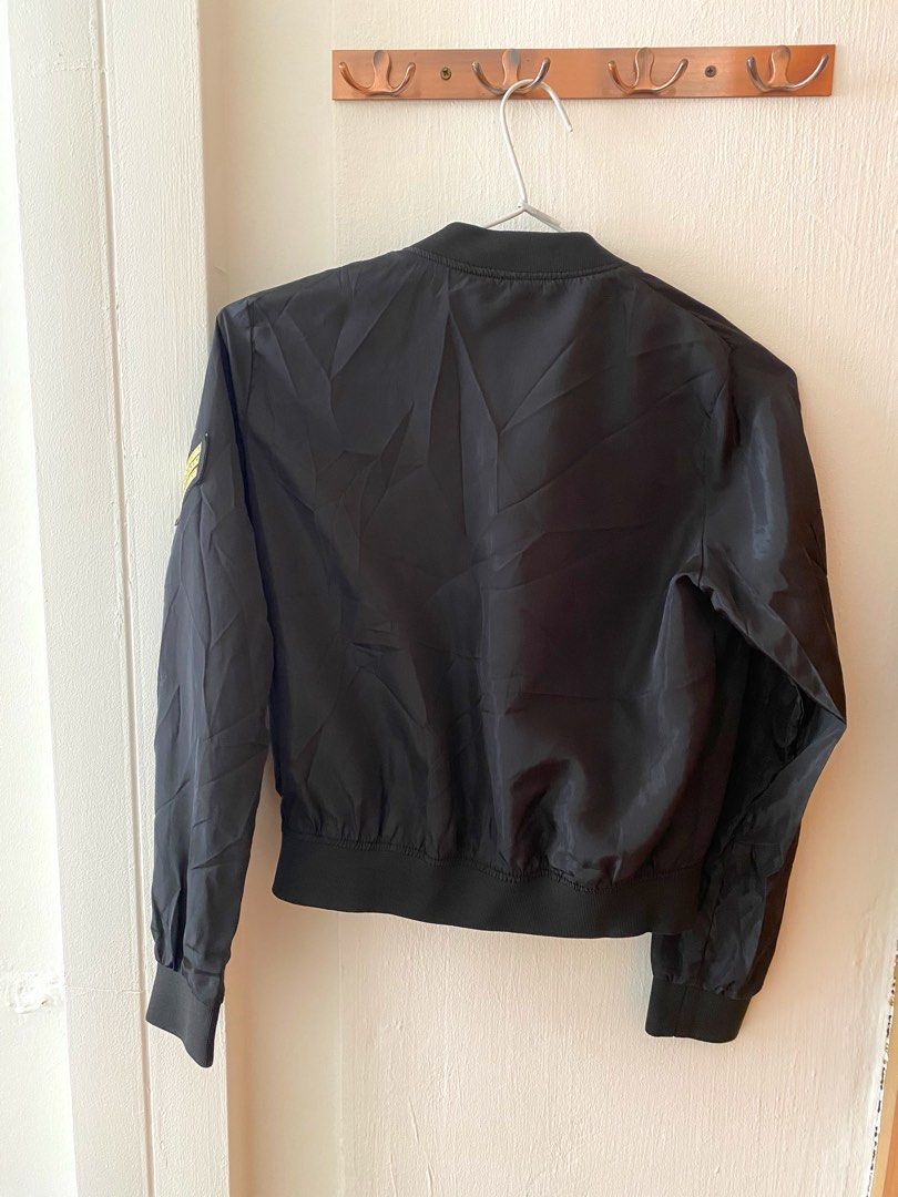 Black Military Bomber Jacket, Women's Fashion, Coats, Jackets and ...