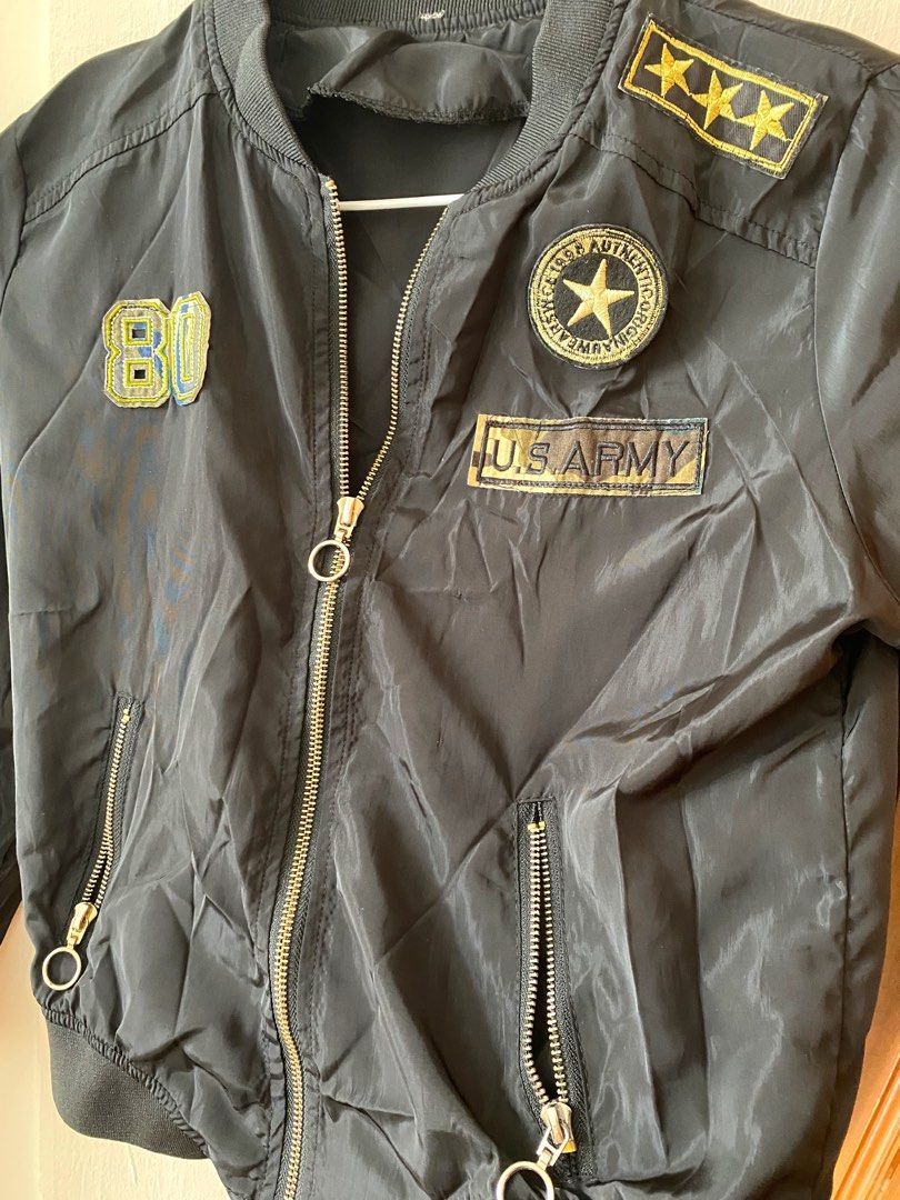 Black Military Bomber Jacket, Women's Fashion, Coats, Jackets and ...
