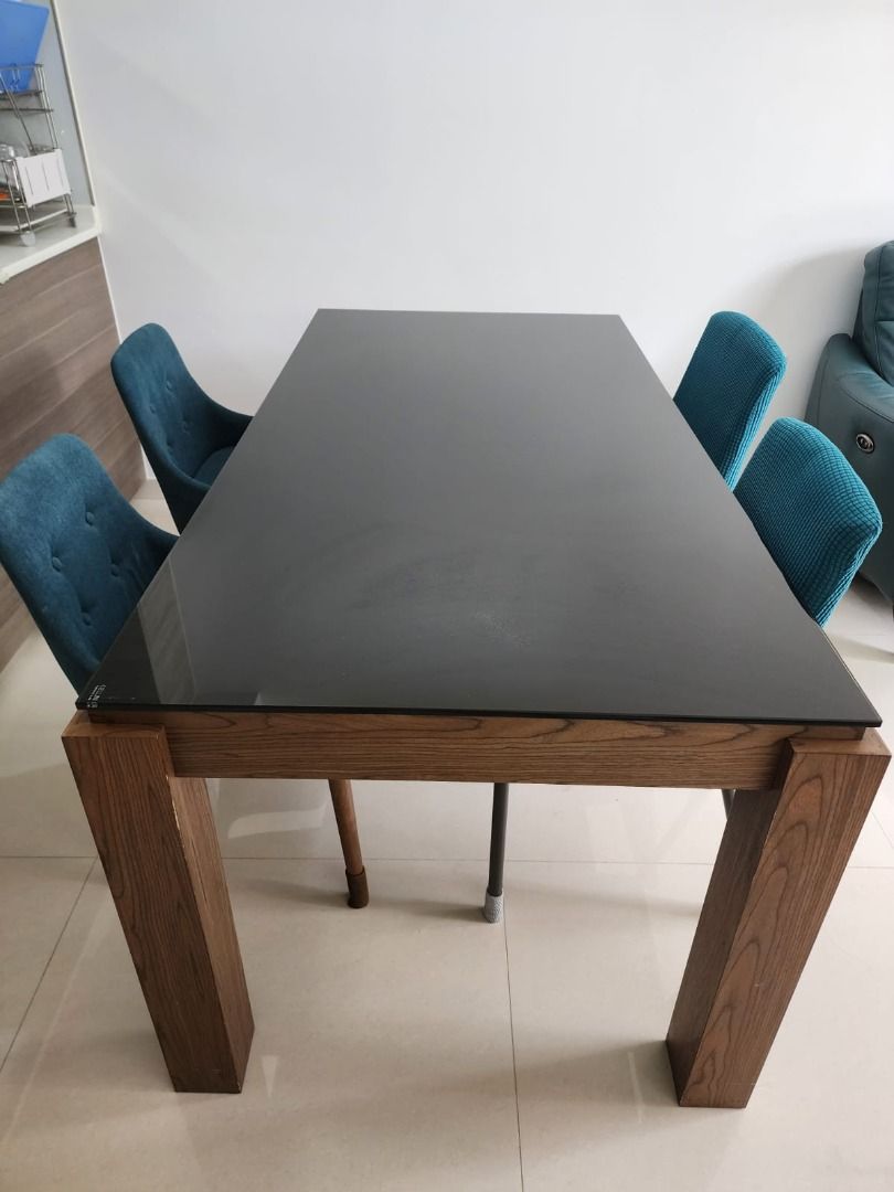Cellini Premium Tempered Glass Dining Table with Four Chairs and One ...