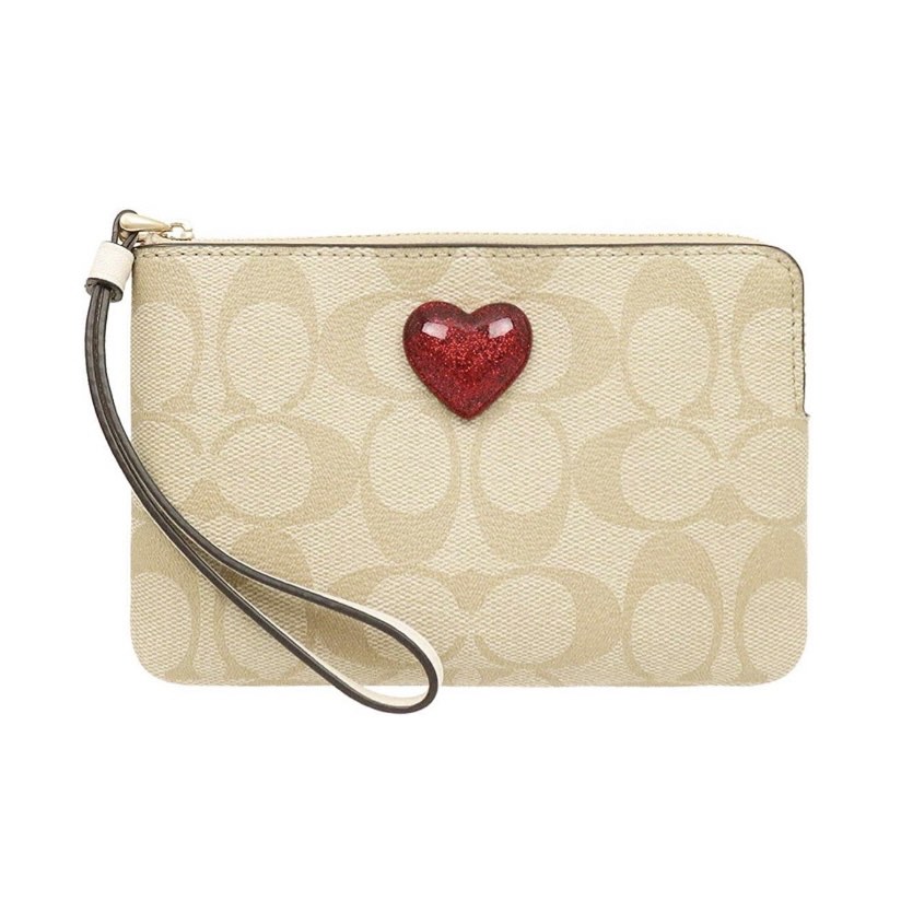 COACH Signature Leather Heart Wristlet, Luxury, Bags & Wallets on Carousell