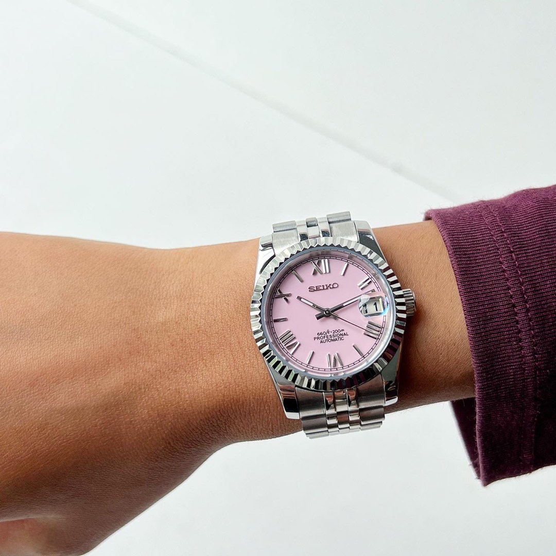 Custom Seiko Mod 36mm Glossy Pink Roman DateJust , Women's Fashion ...
