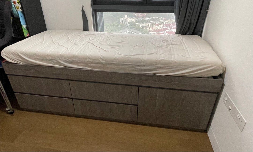 Custom-made Single bed with drawers storage, Furniture & Home Living ...