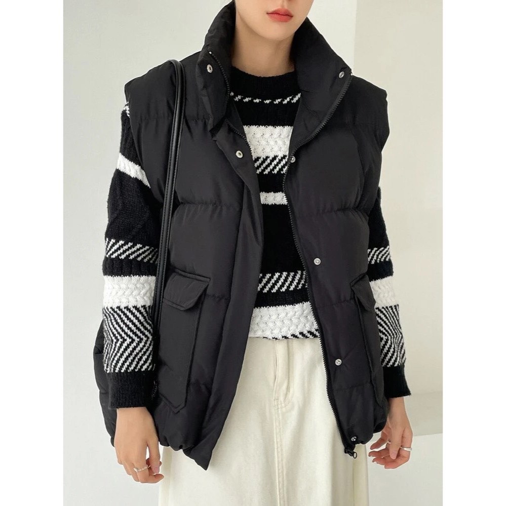 Dazy Zipper Front Flap Pocket Vest Puffer Coat, Women's Fashion, Coats ...