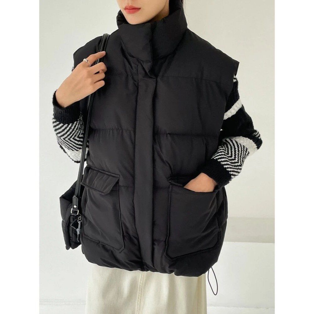Dazy Zipper Front Flap Pocket Vest Puffer Coat, Women's Fashion, Coats ...