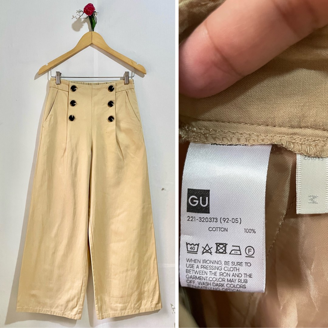 Gu Brown buttoned wl hw pants, Women's Fashion, Bottoms, Other Bottoms on Carousell