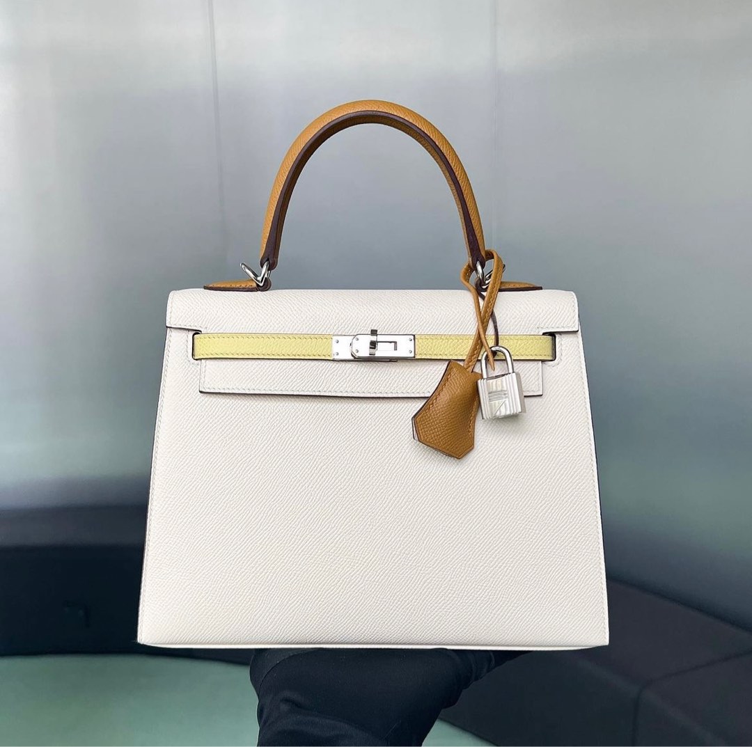 Hermes Tri color Kelly 25 Sellier Nata/Poussin Sesame Epsom Phw, Luxury ...