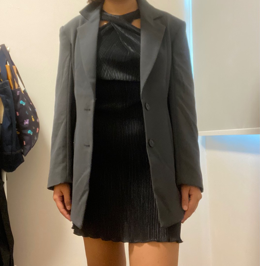 H&M Oversized Grey Blazer, Women's Fashion, Coats, Jackets and ...