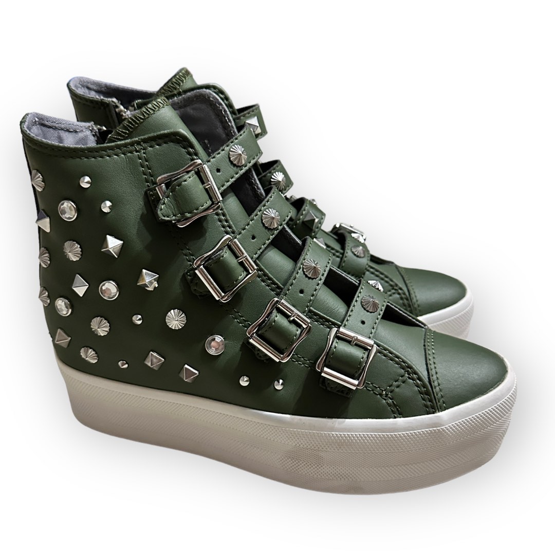 KPOP KOREAN BOOTS SNEACKERS HIGH HEELS WEDGE ARMY GREEN, Women's ...