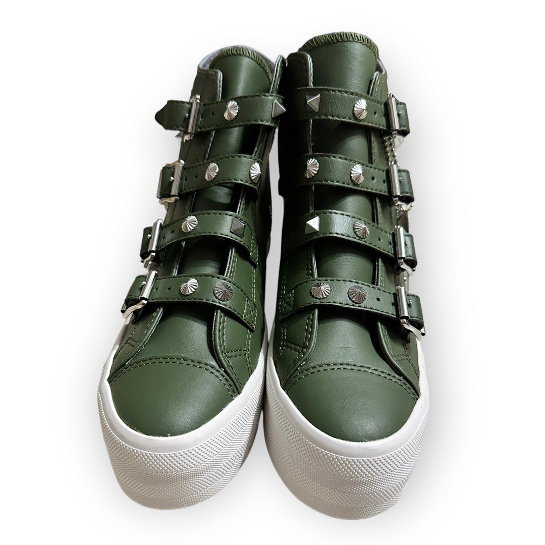 KPOP KOREAN BOOTS SNEACKERS HIGH HEELS WEDGE ARMY GREEN, Women's ...