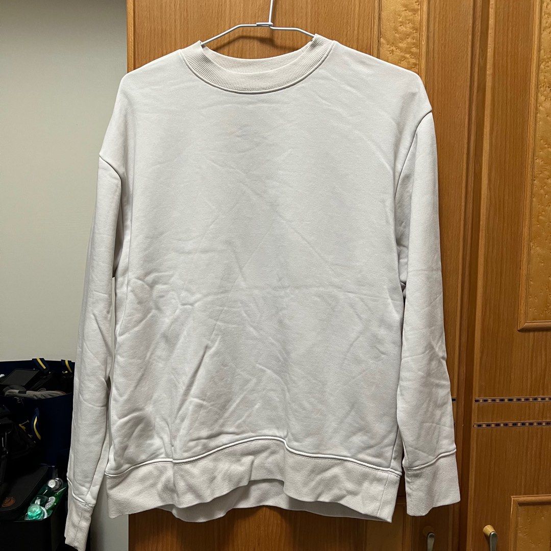 MUJI 無印良品 衛衣 大學T 白 尺寸XS, 他的時尚, 上衣與西裝, T恤、Polo衫在旋轉拍賣