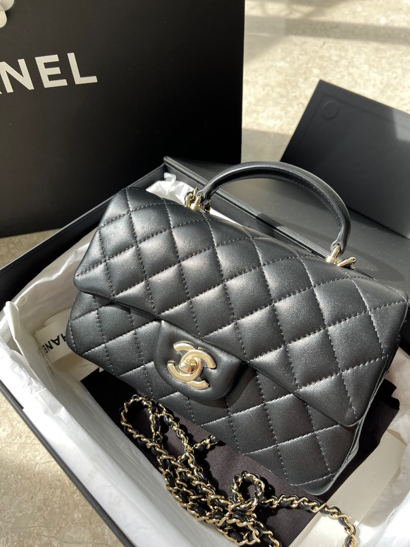 Chanel Black Mini Flap Bag w Top Handle, Luxury, Bags & Wallets on ...