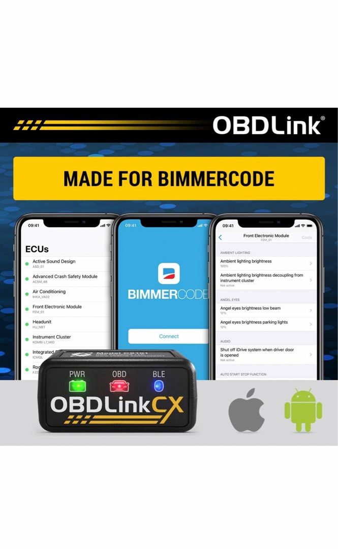 OBDLink CX Bimmercode Bluetooth 5.1 BLE OBD2 Adapter for BMW/Mini, Works with iPhone/iOS ...