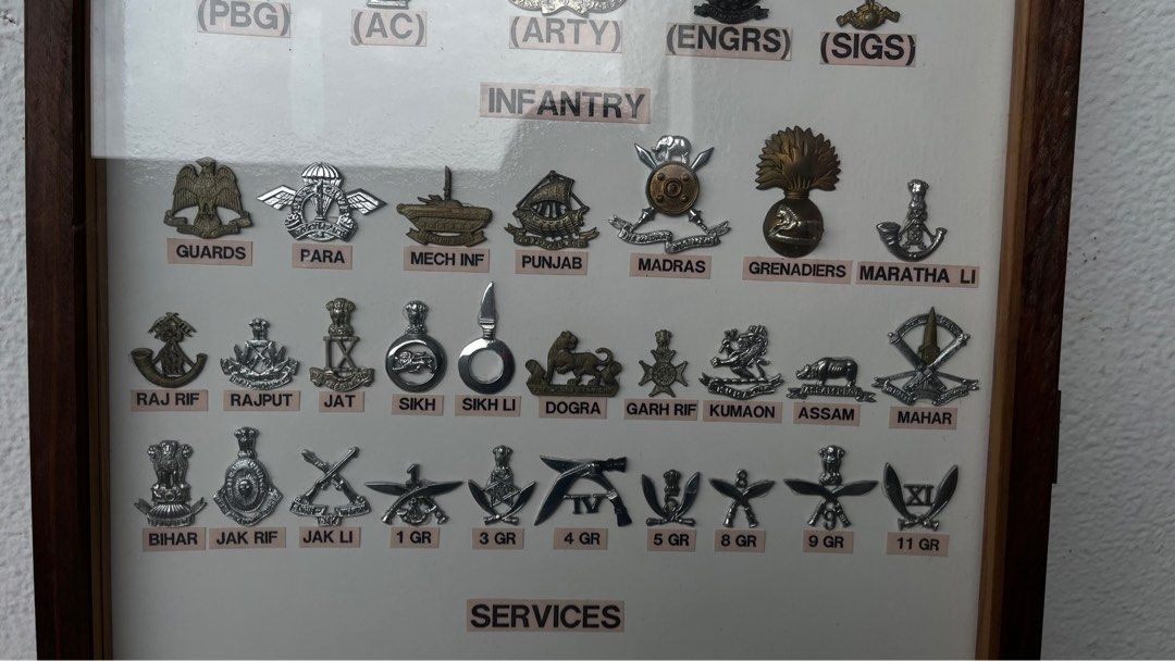 Original Indian army regimental cap badges picture frame, Furniture ...