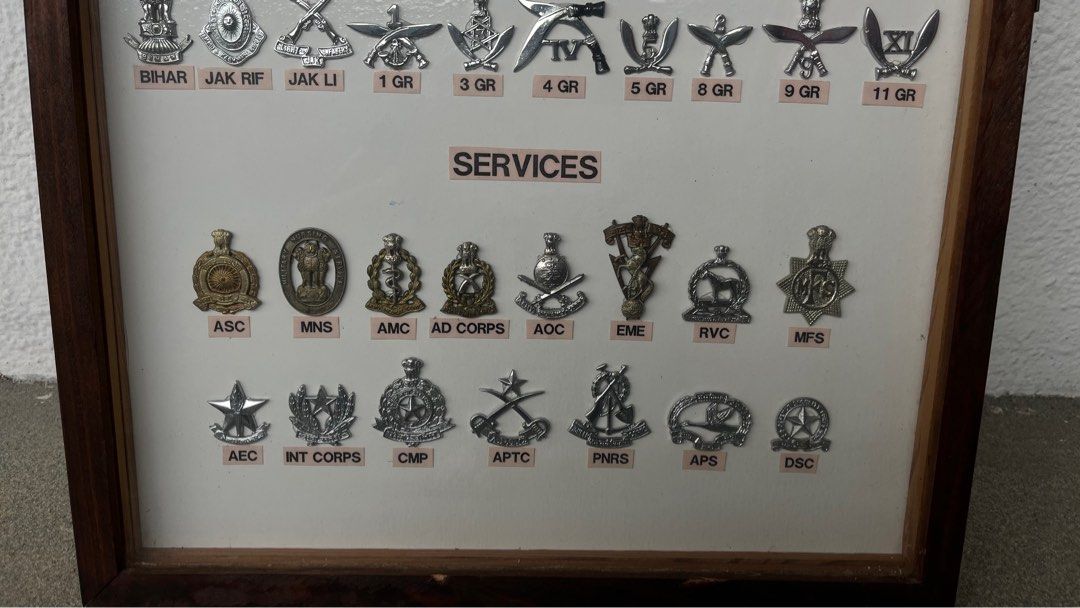 Original Indian army regimental cap badges picture frame, Furniture ...