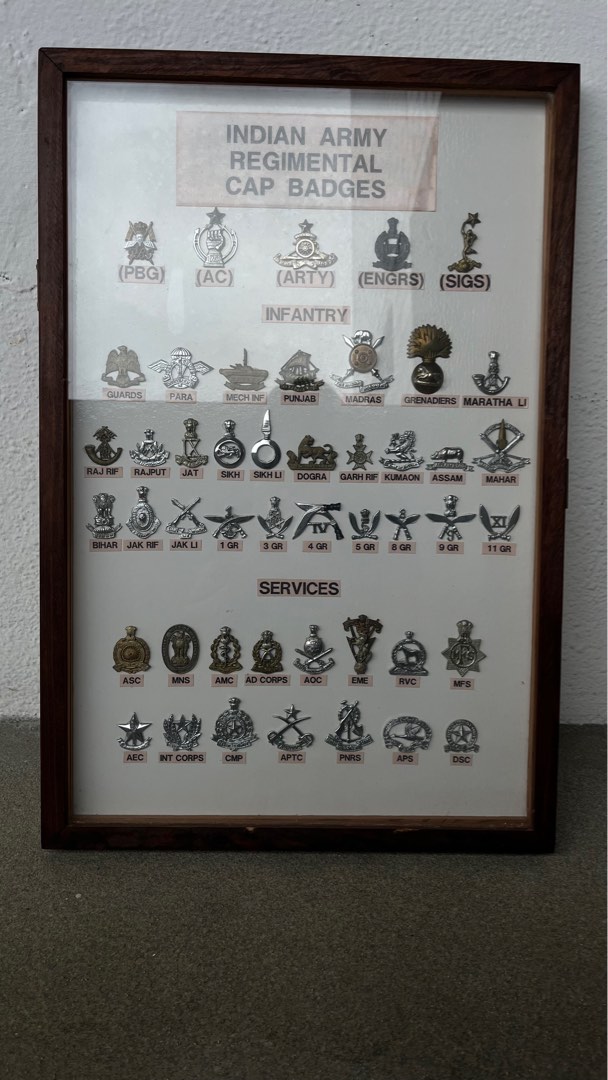 Original Indian army regimental cap badges picture frame, Furniture ...