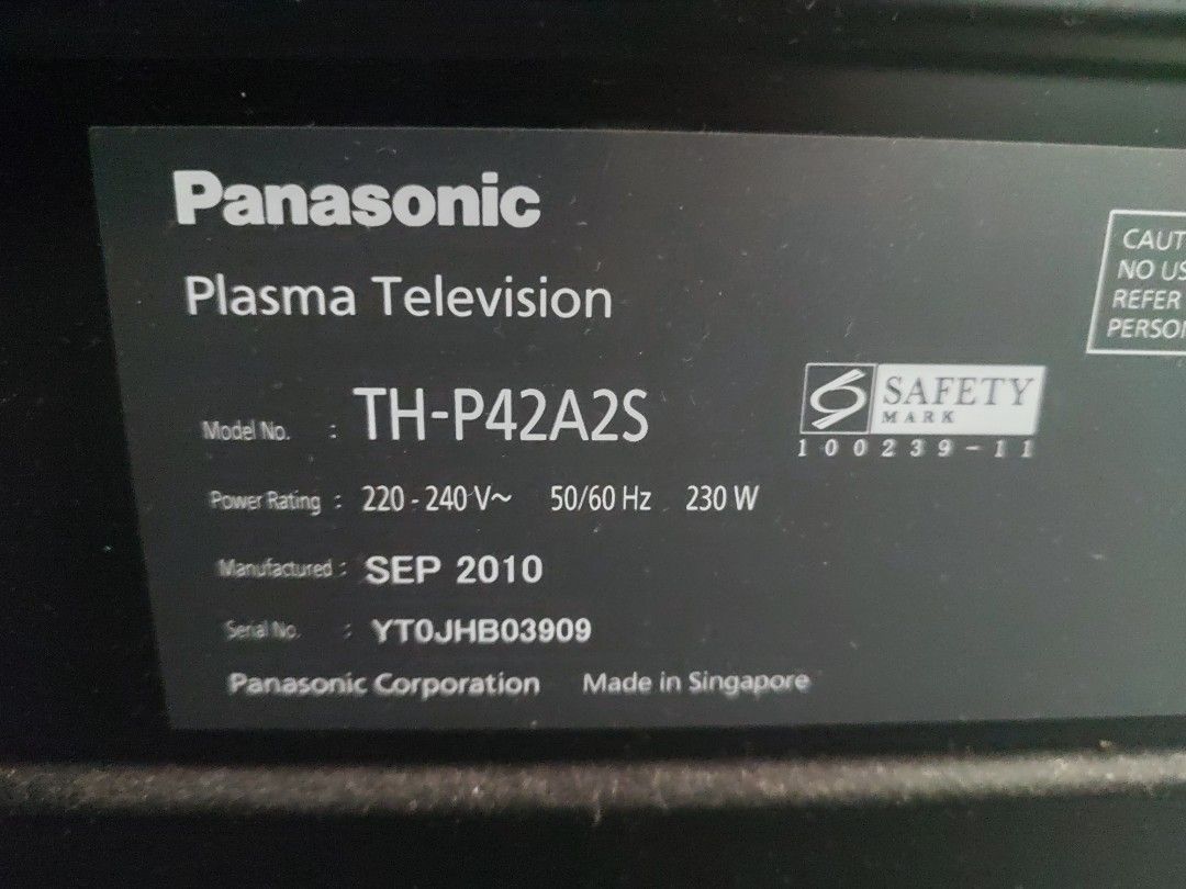 Panasonic Plasma TV 42ins, TV & Home Appliances, TV & Entertainment, TV ...