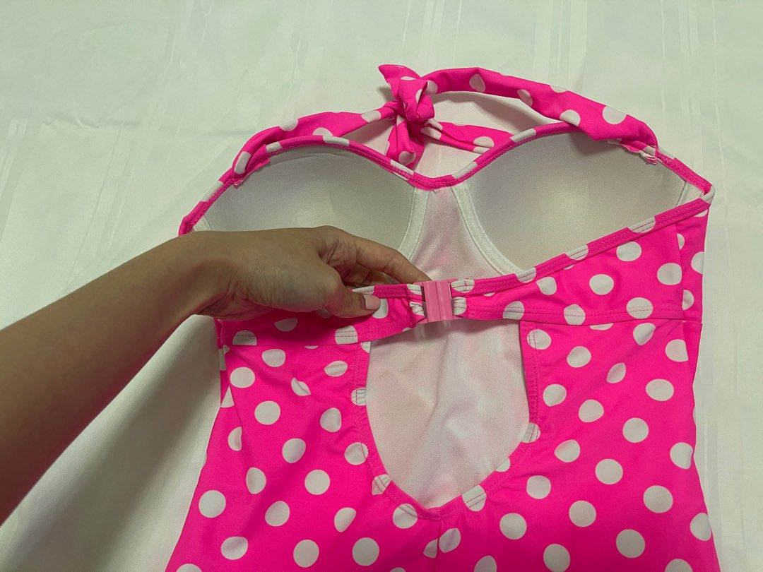 Polka Dot Neon Pink Two Piece Swim Suit Womens Fashion Swimwear Bikinis And Swimsuits On Carousell