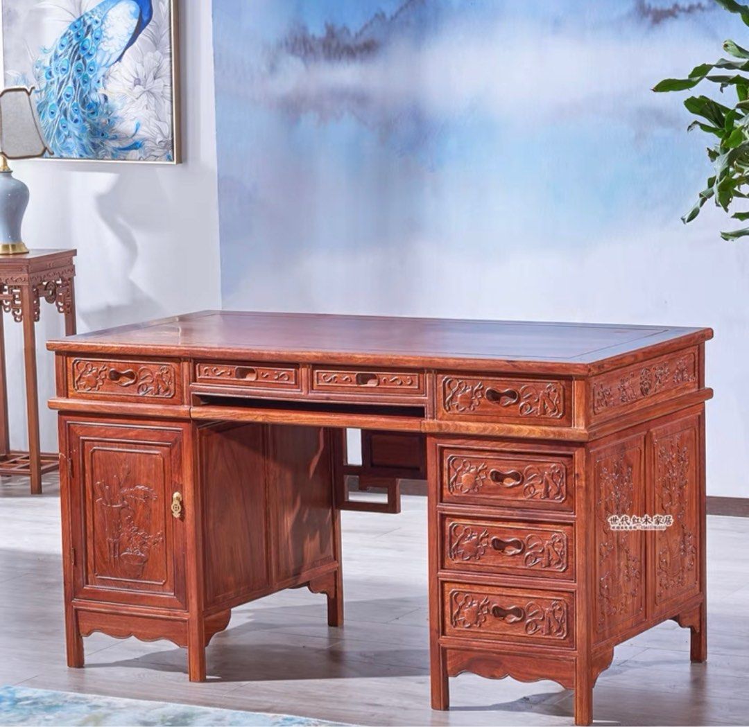 Red wood study table, Furniture & Home Living, Furniture, Tables & Sets ...