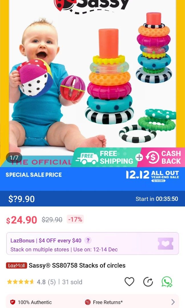 Sensory Stacking Rings by Sassy Baby, Babies & Kids, Infant Playtime on ...