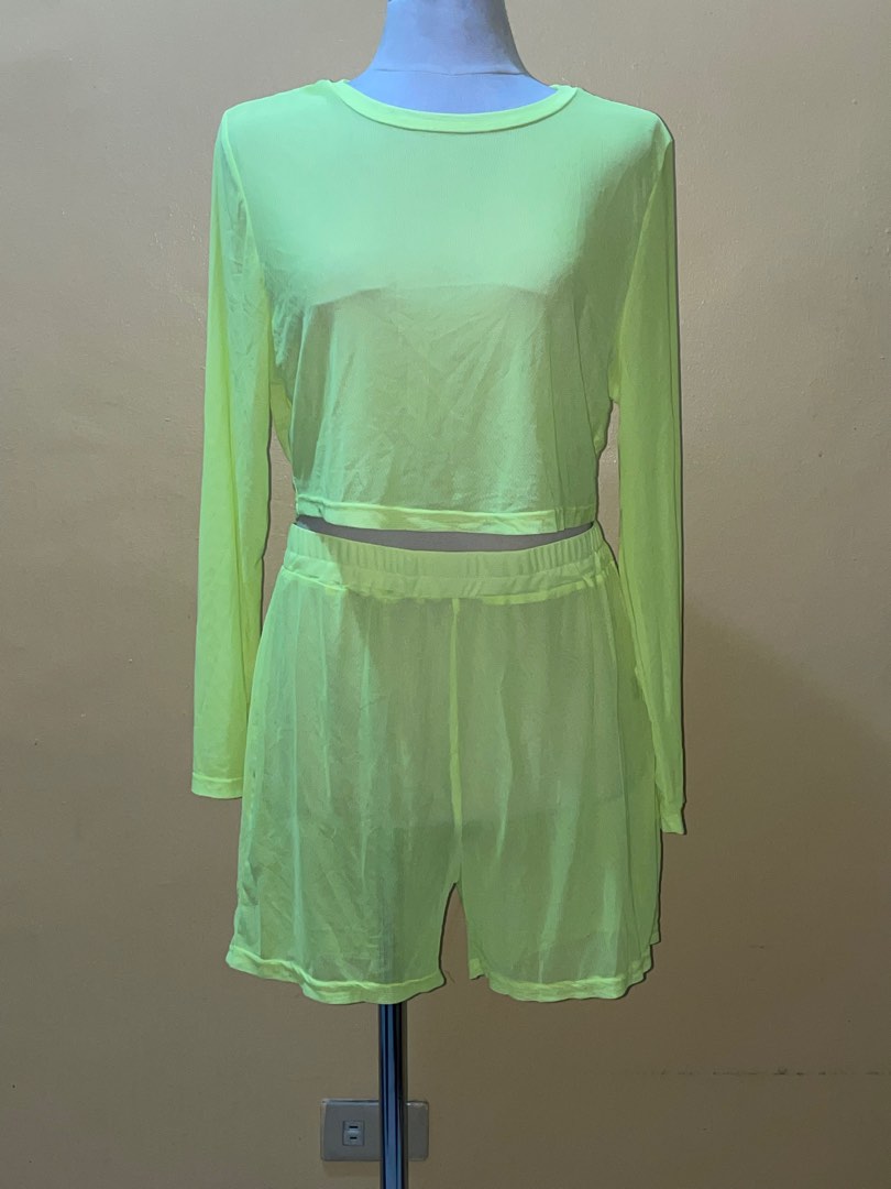 Shein Neon green mesh coords coordinates, Women's Fashion, Dresses ...