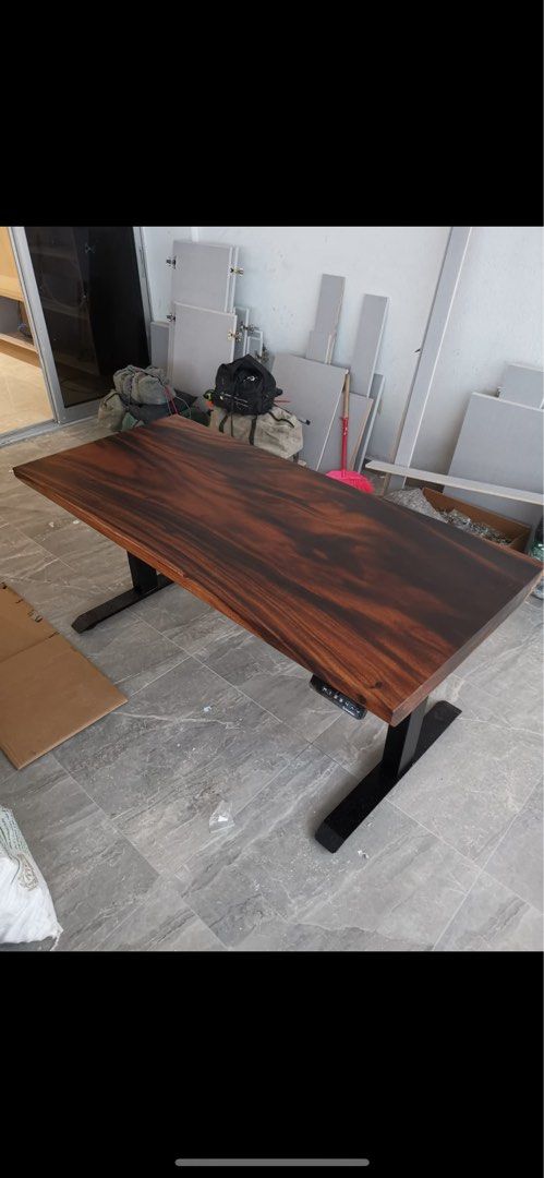 Single slab solid wood electric height adjustable desk sit stand table ...