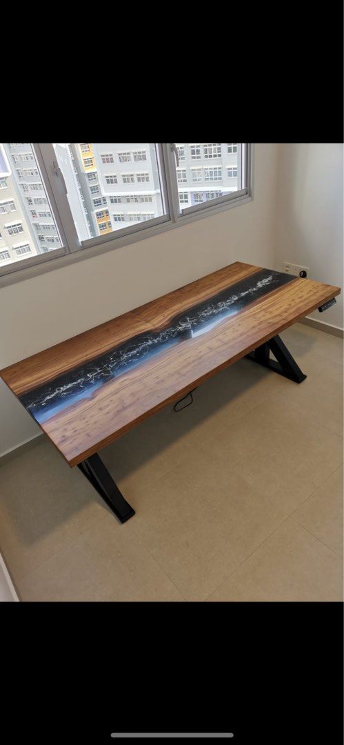 Single slab solid wood electric height adjustable desk sit stand table ...