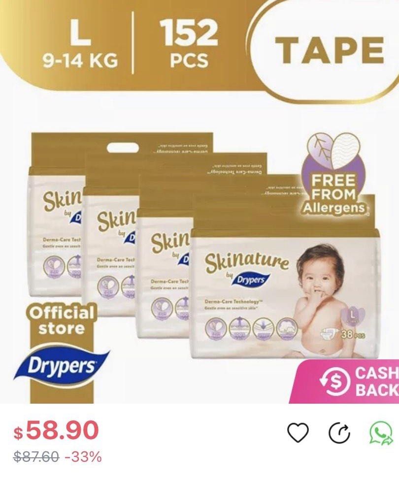 Skinature Drypers L size, Babies & Kids, Bathing & Changing, Diapers ...
