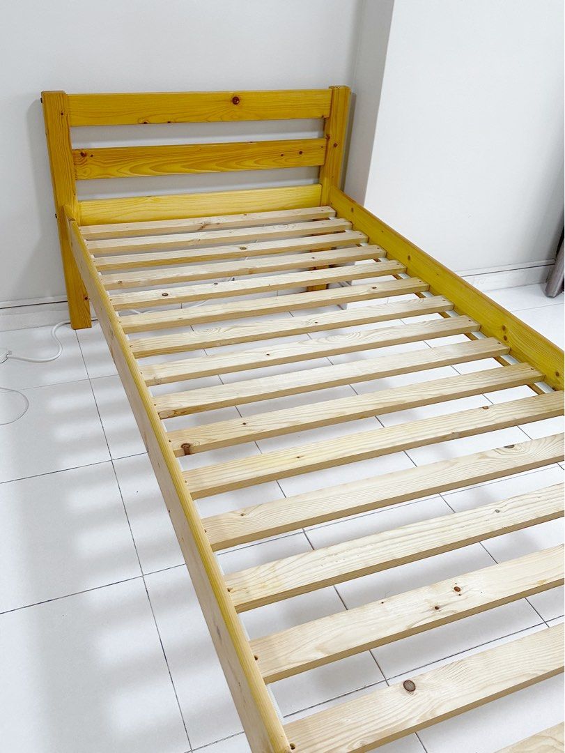 Solid wood single bed frame, Furniture & Home Living, Furniture, Bed ...
