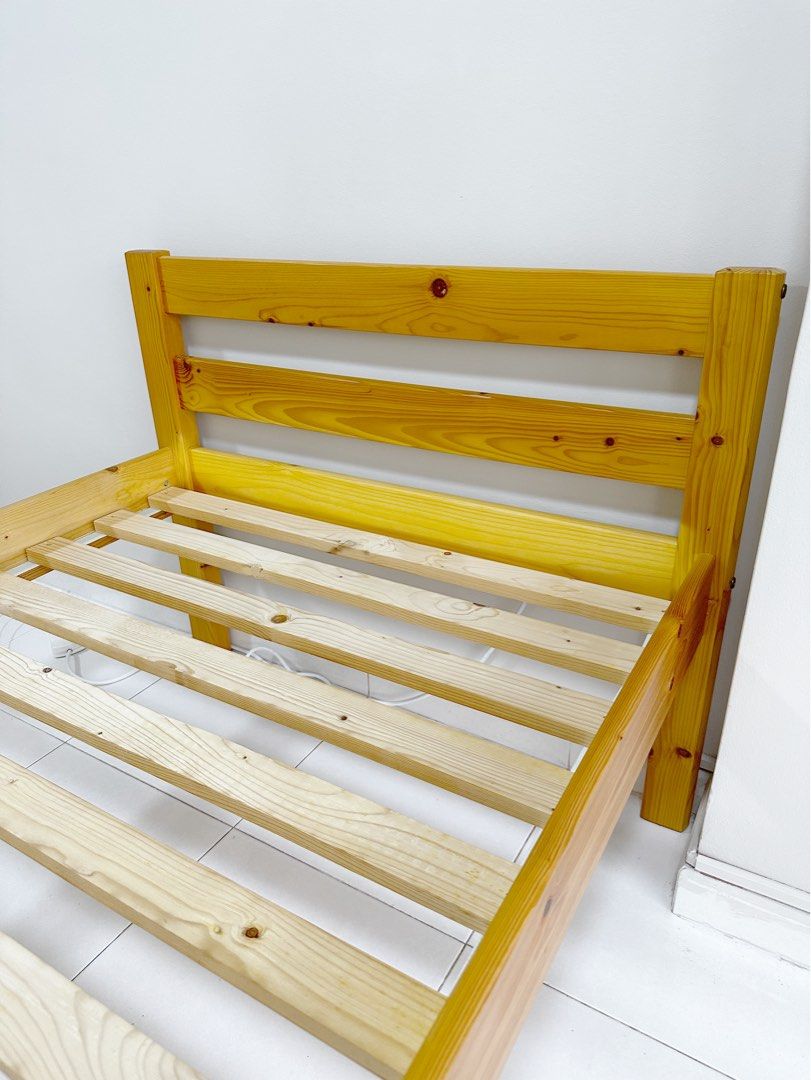 Solid wood single bed frame, Furniture & Home Living, Furniture, Bed ...