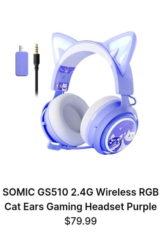 Somic Wireless Cat Ears Gaming Headset Purple Audio Headphones And Headsets On Carousell