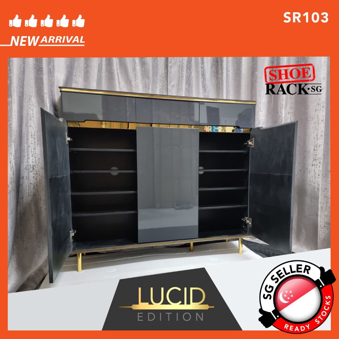 [FULLY ASSEMBLED] SR-103 LUCID Edition [GREY / GOLD] Shoe Rack / Shoe ...