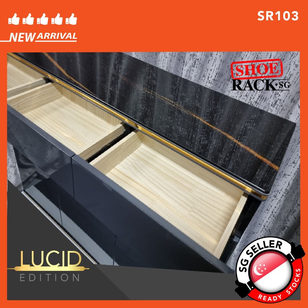 [FULLY ASSEMBLED] SR-103 LUCID Edition [GREY / GOLD] Shoe Rack / Shoe ...